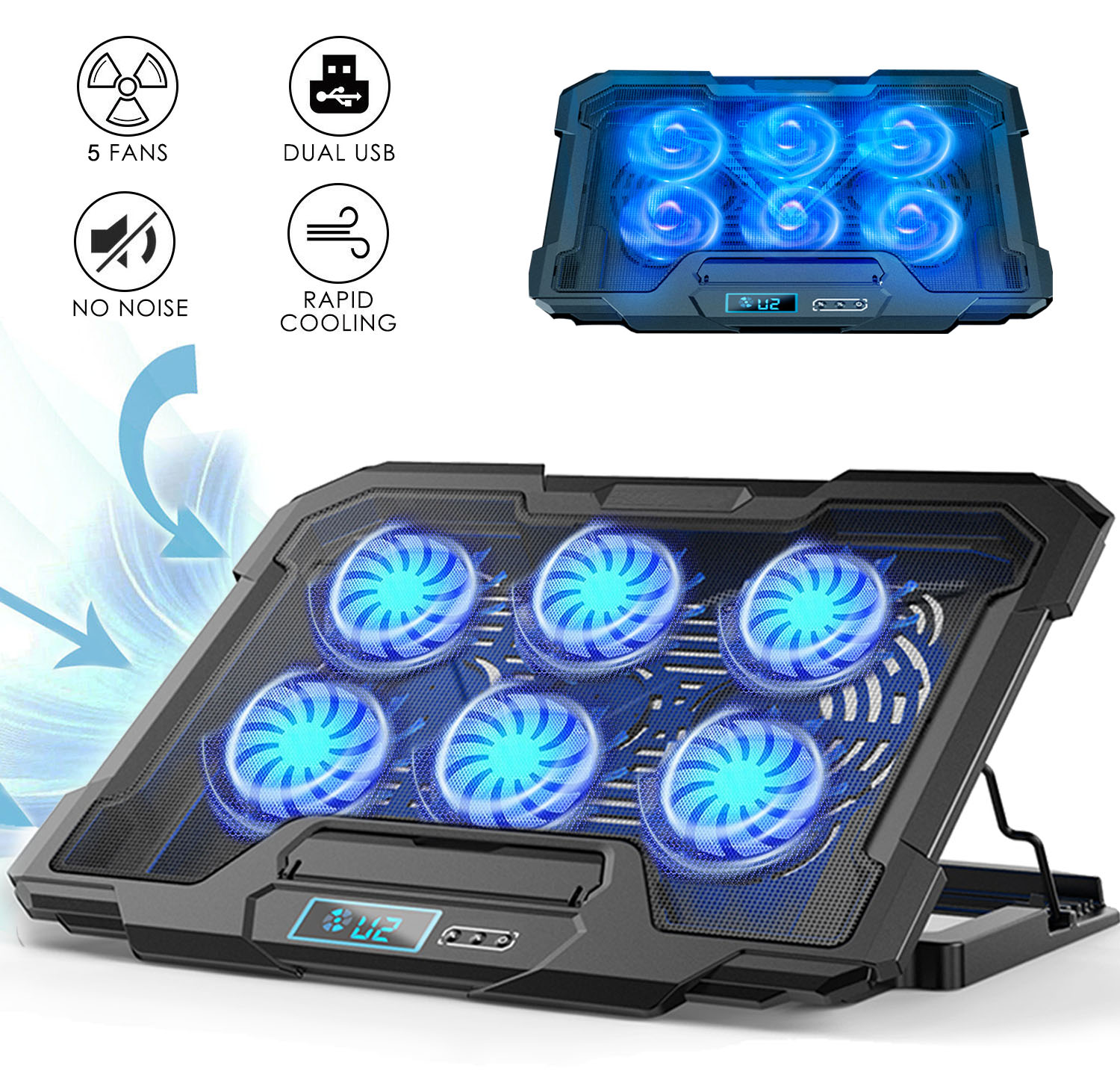 Portable Laptop Cooling Pad with 6 Quiet Led Fans for 11-16 Inch Laptop ...