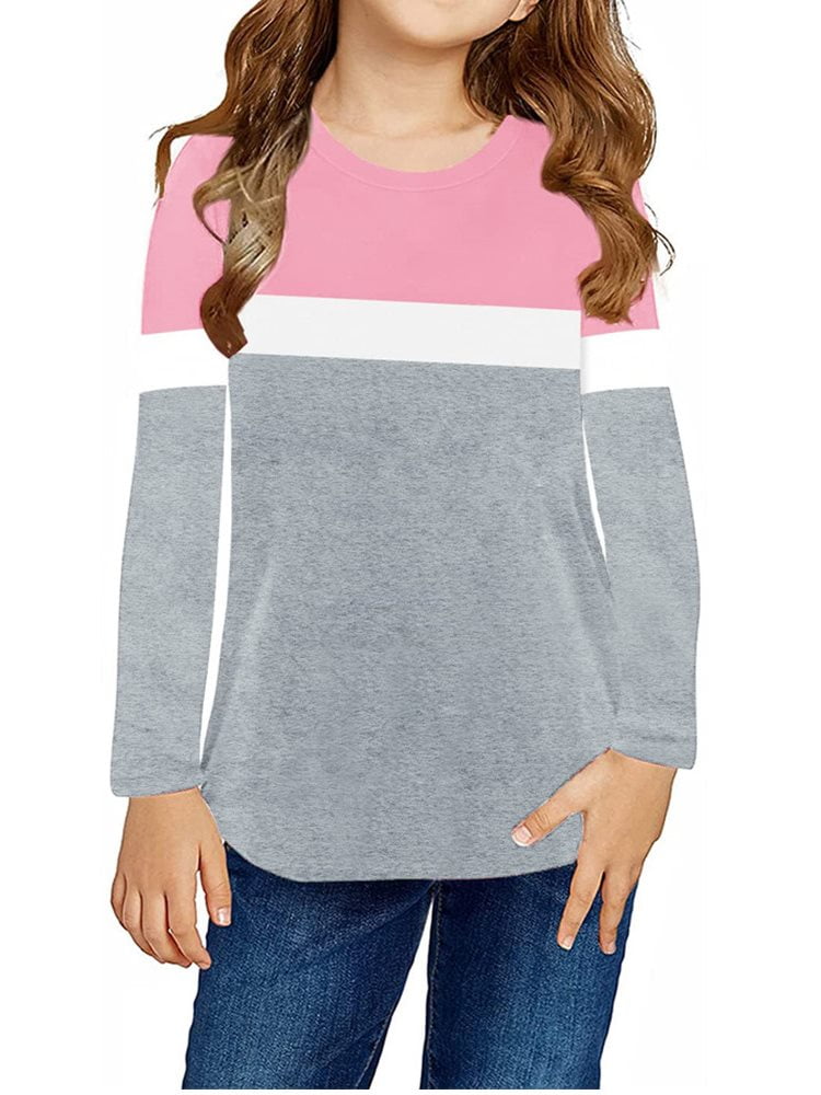Langwyqu Girls Casual Long Sleeve T Shirts Children Color Block Stripe ...