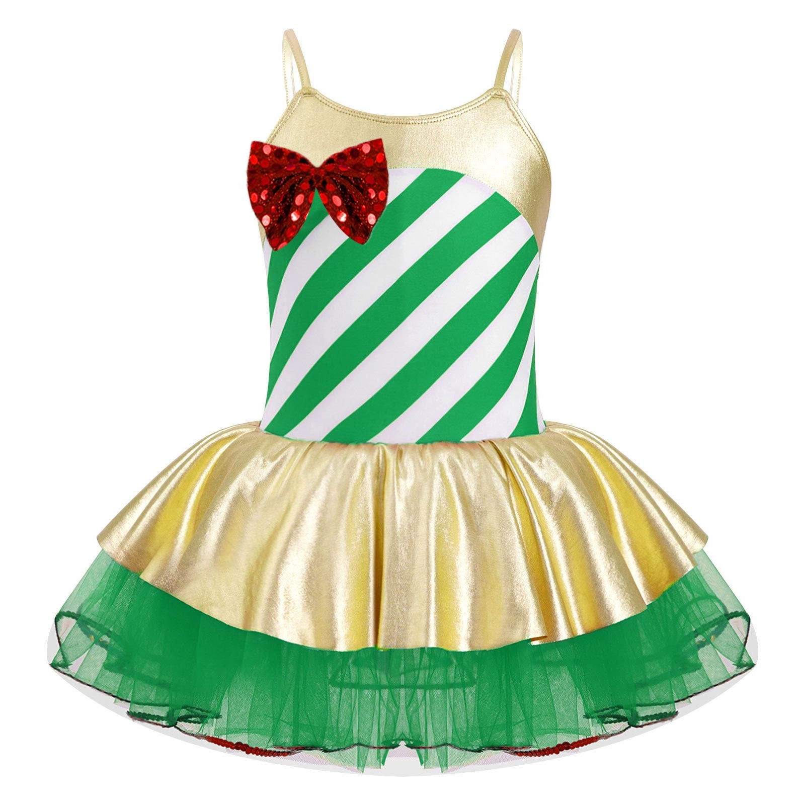 MSemis Kids Girls Christmas Costume Double Straps Tops Mesh Candy Cane ...