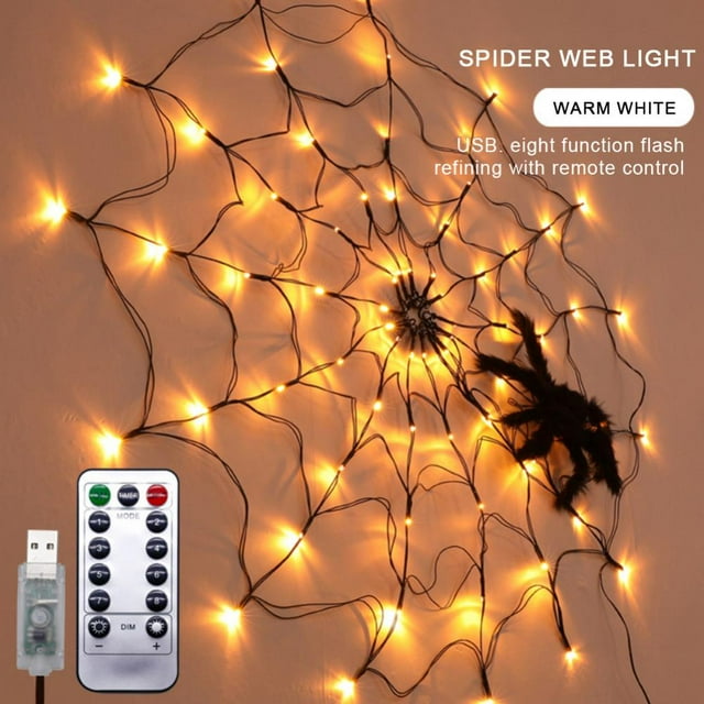 Halloween 70 LED Spider Web Lights with Spider and Controller, 3 Modes ...