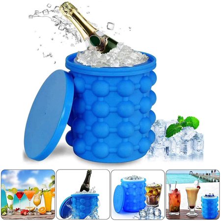 Ice Cube Maker, Silicone Ice Cubes Tray Moulds Bucket Reusable Round ...