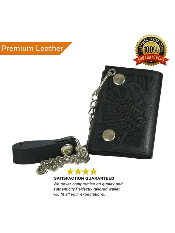 Leatherboss Genuine Leather Men Motorcycle Trifold Wallet Chain Biker ...