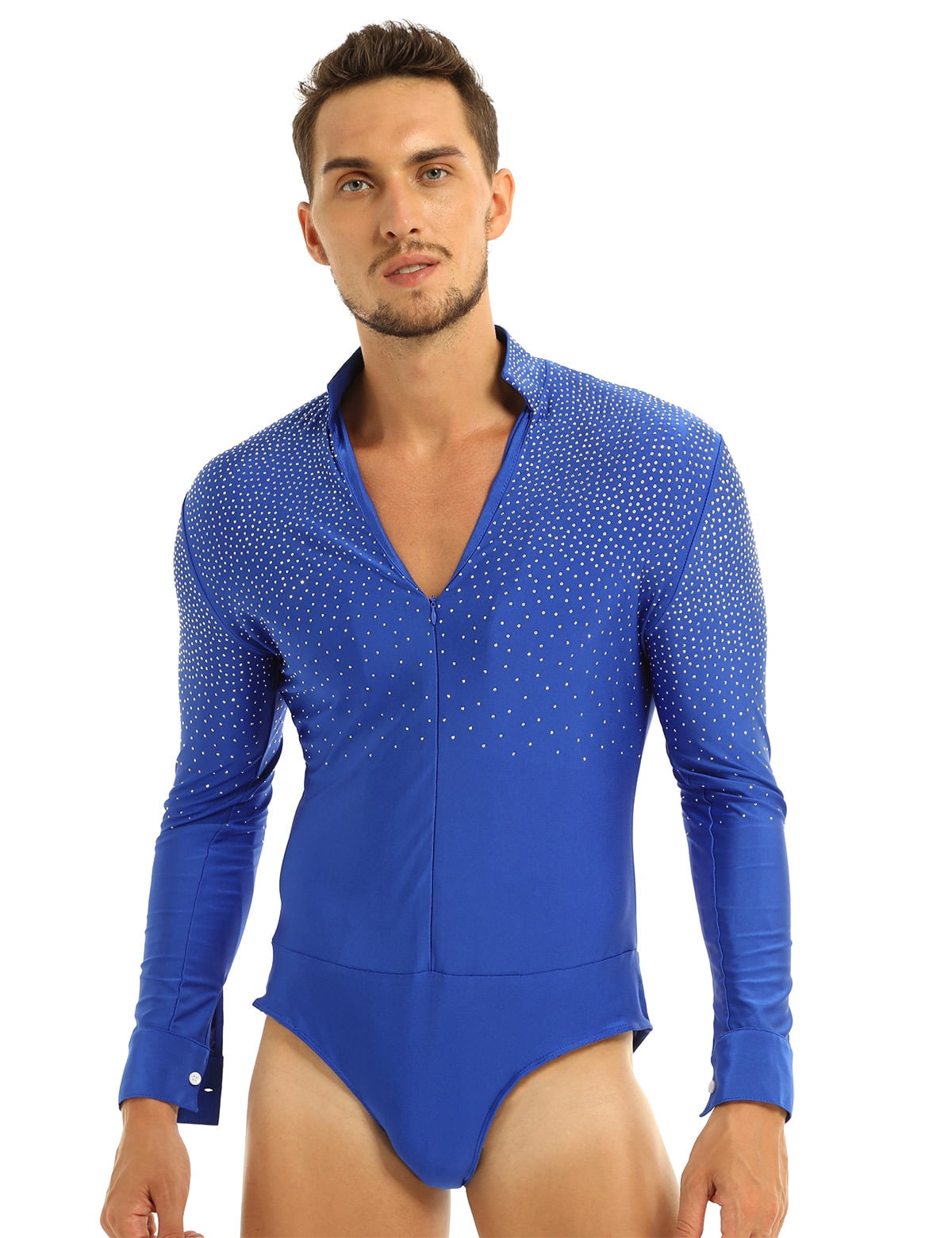 CHICTRY Mens Dance Shirt Bodysuit Shirt Shiny Rhinestones Leotard ...