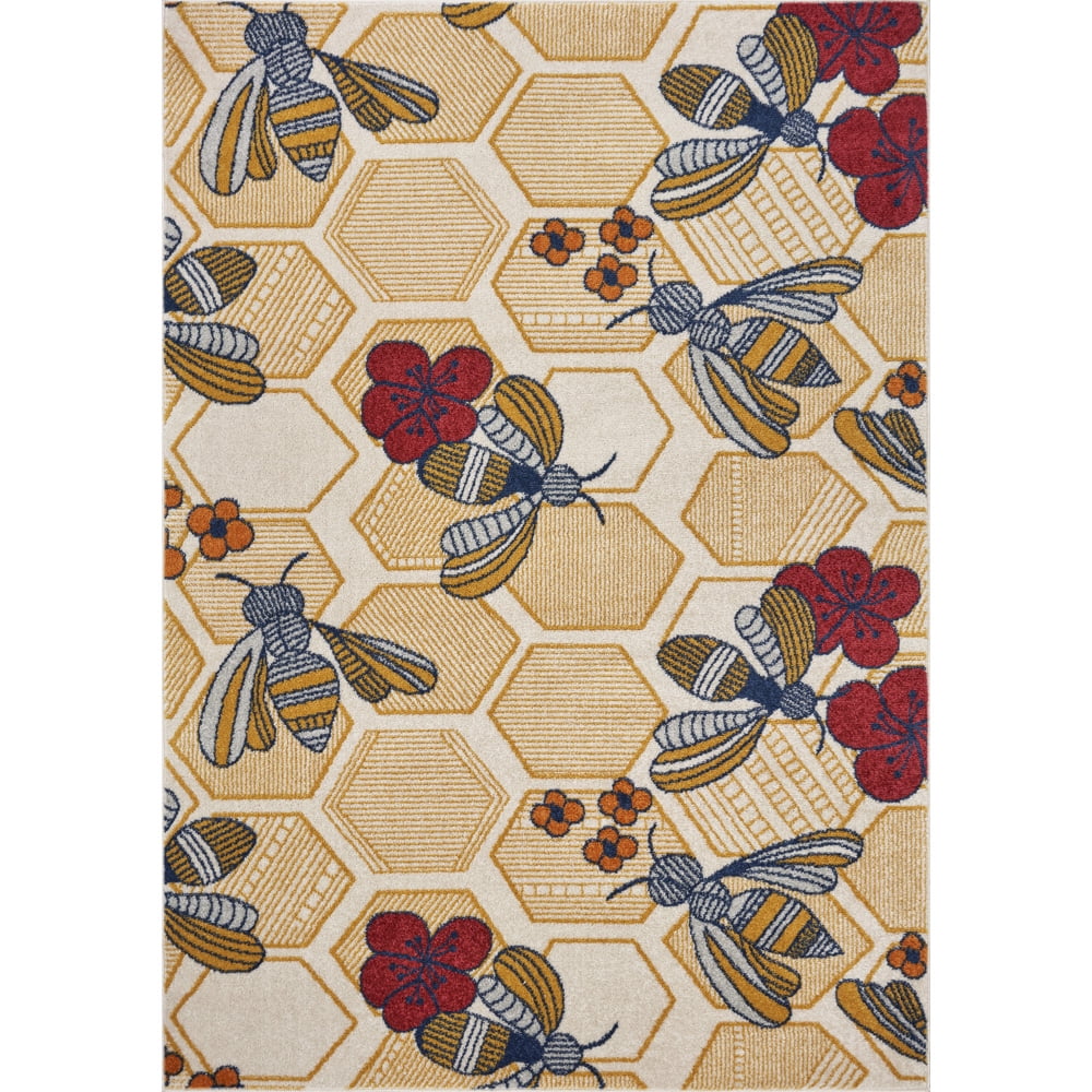 LR Home Darling Modern Buzzing Bees Area Rug, 5'2" x 7'2", Ivory / Gold ...