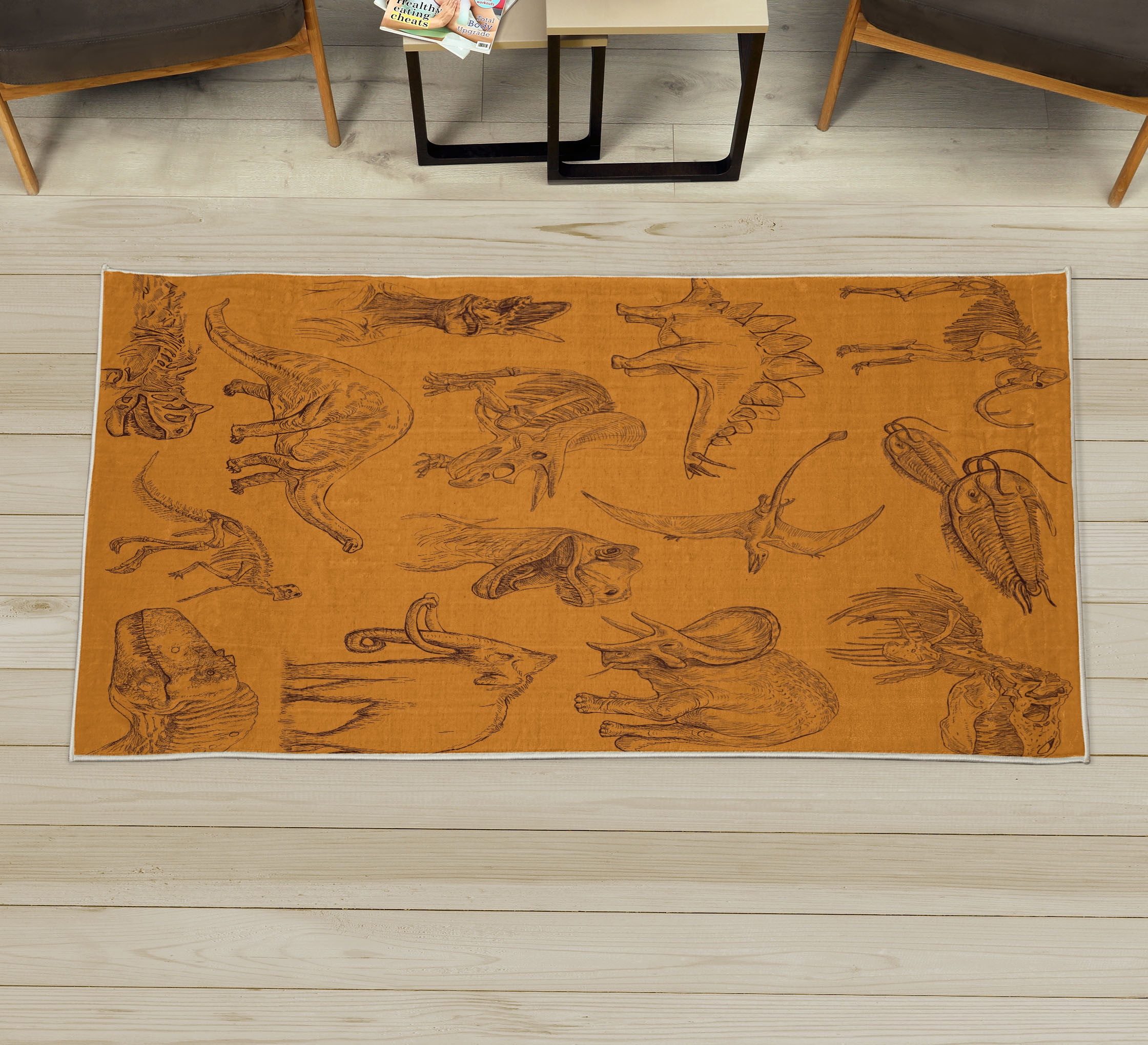 Jurassic Decorative Rug, Arrangement of Various Dinosaurs Illustrations ...