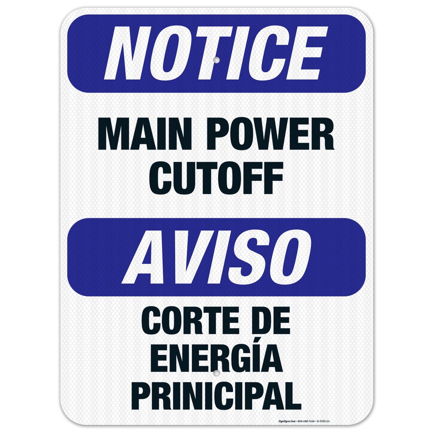 Main Power Cutoff Bilingual Sign, OSHA Notice Sign, 18x24 Reflective ...