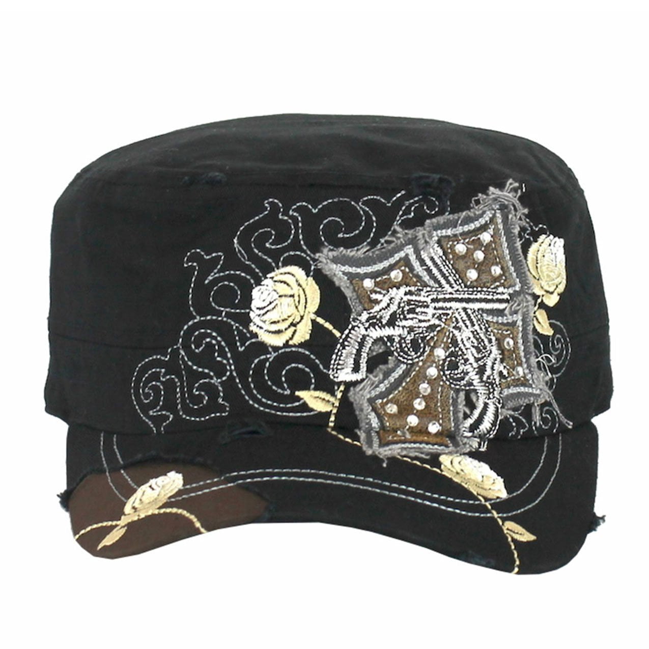 SILVERFEVER Women's Military Cadet Cap Hat - Patch Cotton - Studded ...
