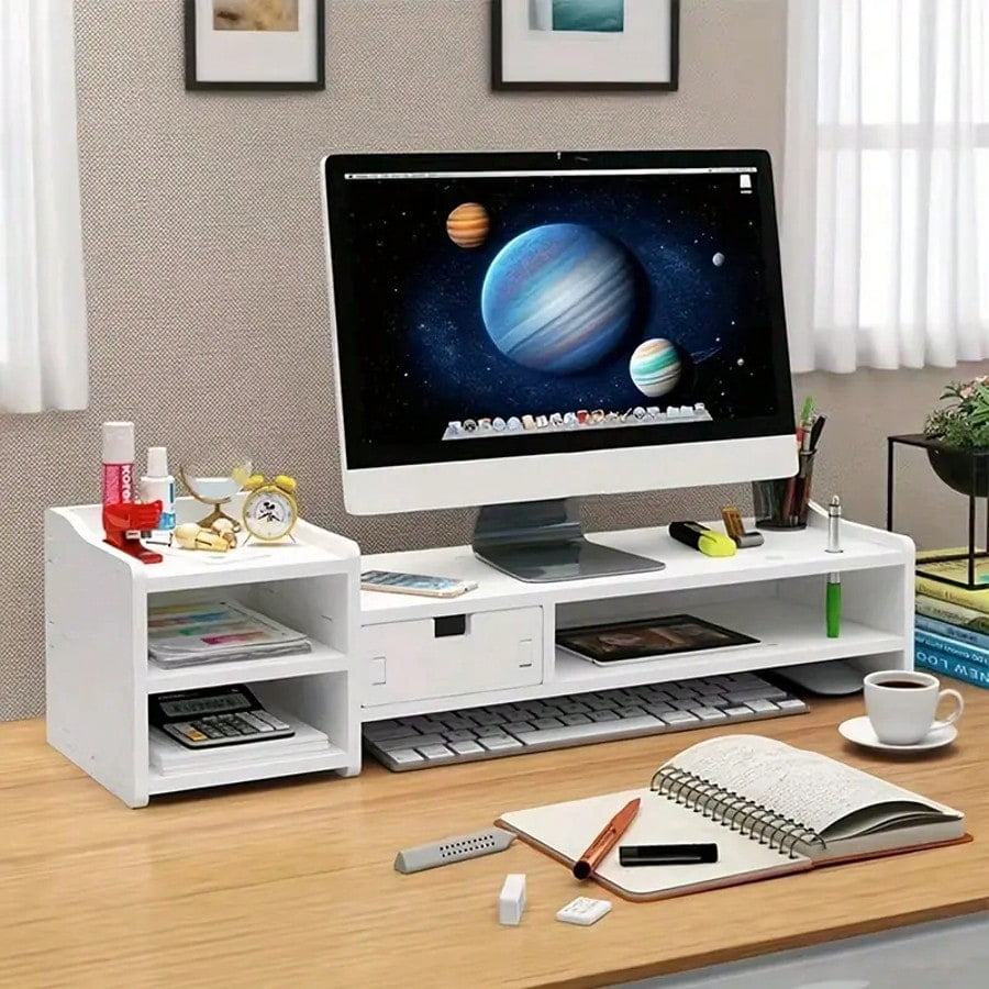 Click here for Na Na White Monitor Stand With Drawer And Side Rac... prices