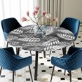 Black Fronds Round Table Cover, Black Slate Leaf Plant Canvas Weave ...