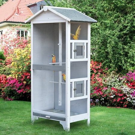 PawHut Wooden Bird Aviary Parrot Cage Pet Furniture Large Outdoor Play House with removable ...