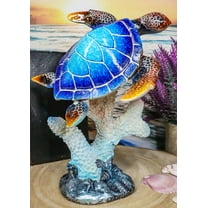 Nautical Ocean Blue Giant Sea Turtle with Shell, Swimming By White ...