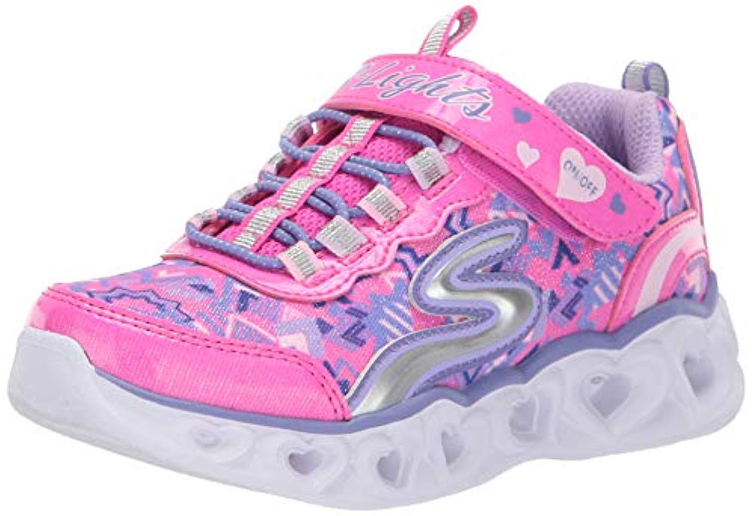 Skechers Skechers Kids Girls Heart Lights Sneaker Neon Pink Multi 13