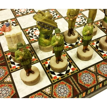 WW2 US vs Germany Chess Set W/ 17" Rustic Maple Ebony Color Board World ...
