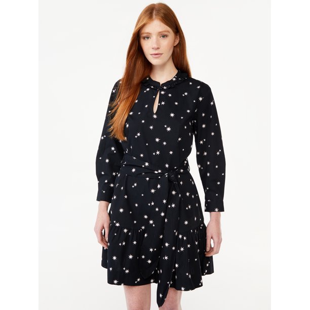 Free Assembly Women's Tiered Belted Mini Dress - Walmart.com