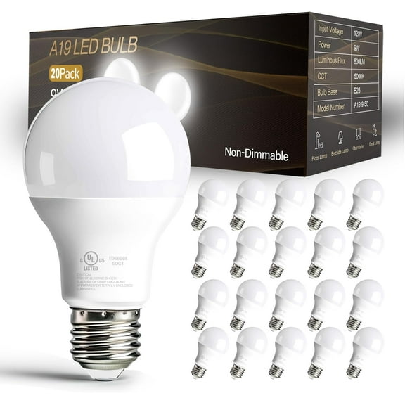 A19 LED Light Bulbs, 60 Watt Equivt, Energy Efficient 9W, E26 Standard ...