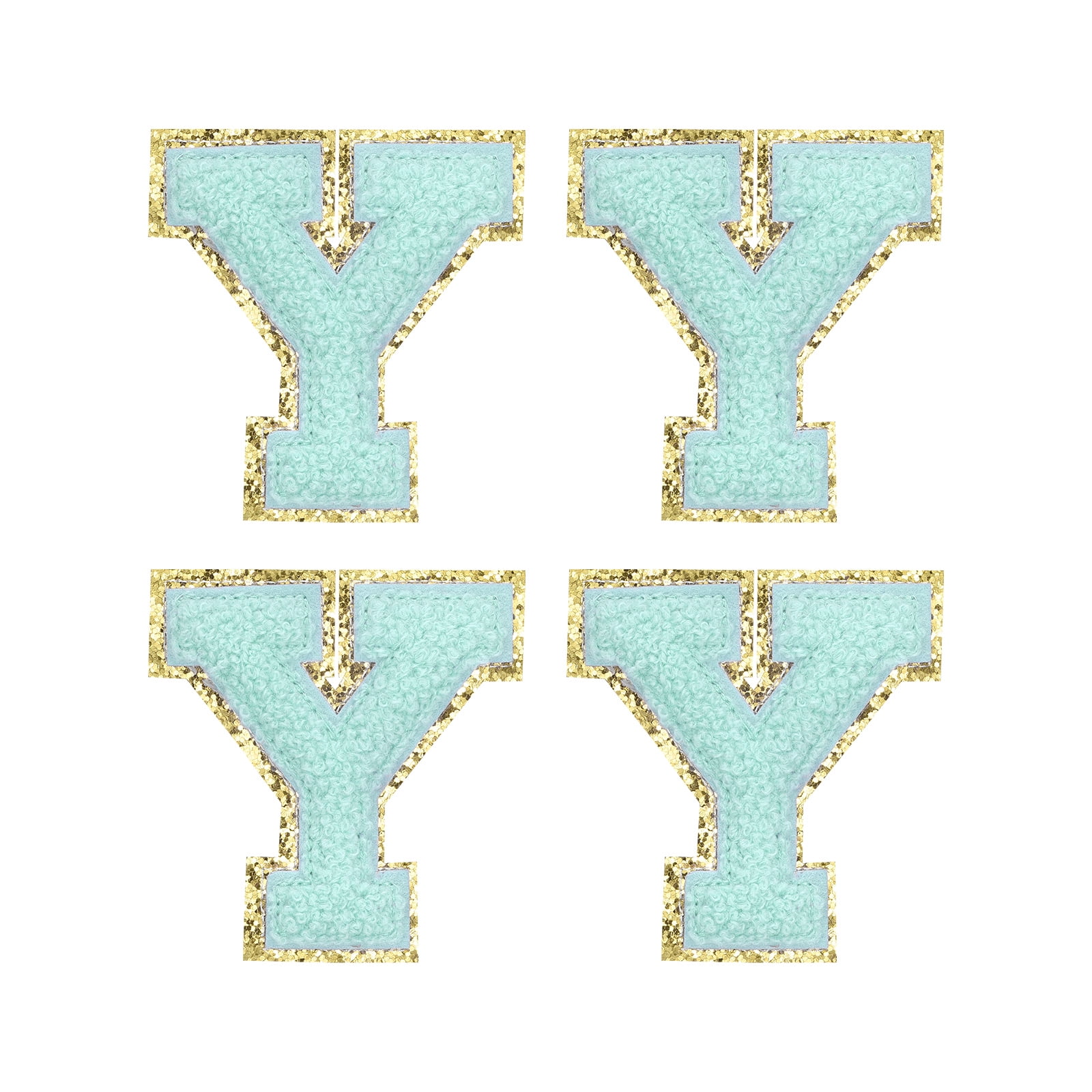 4uds Chenille Letra Parches Hierro en Letra Parches Azul Alfabeto Y 3.1 ...
