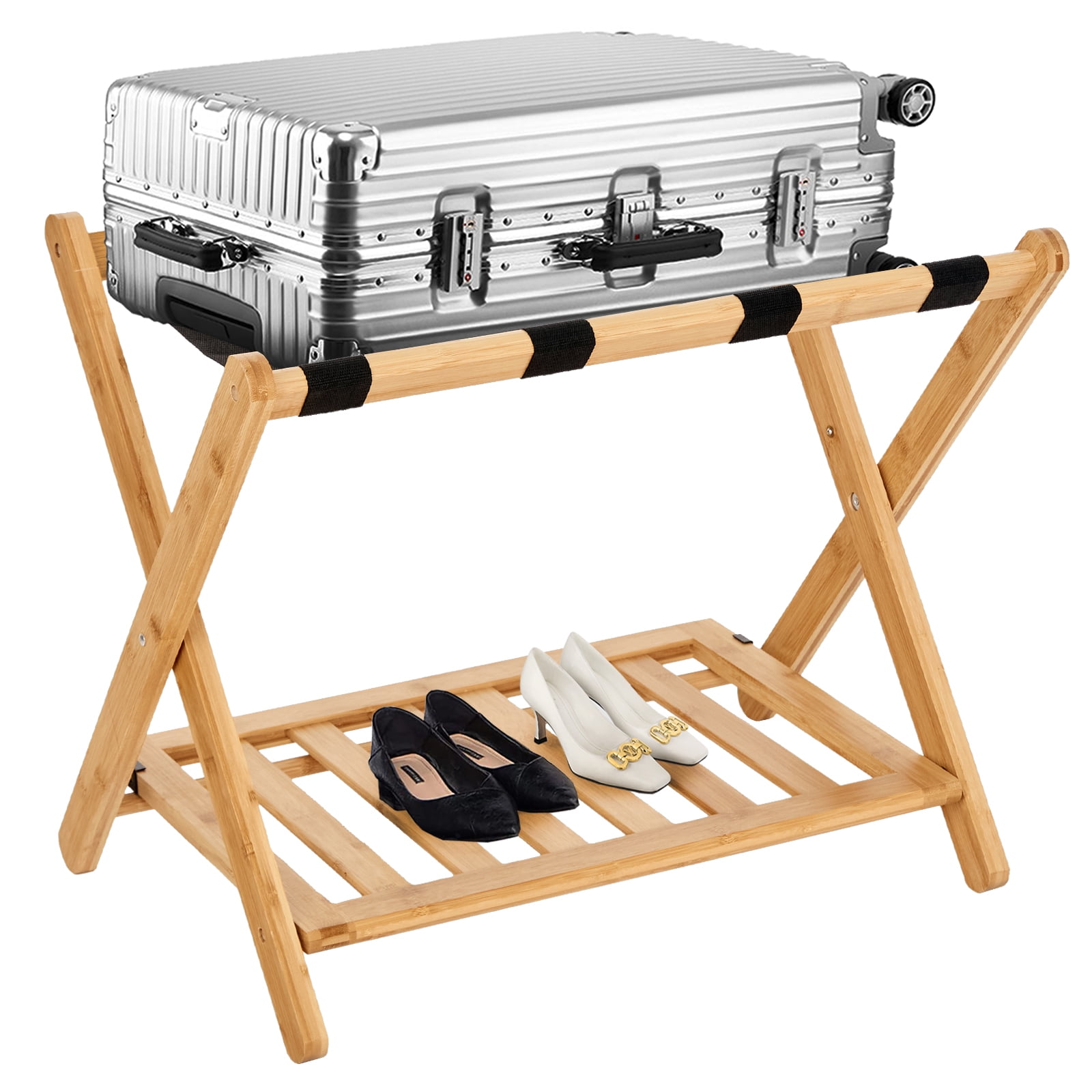 Smart FENDEE Luggage Rack for Guest Room Bamboo Foldable Suitcase ...