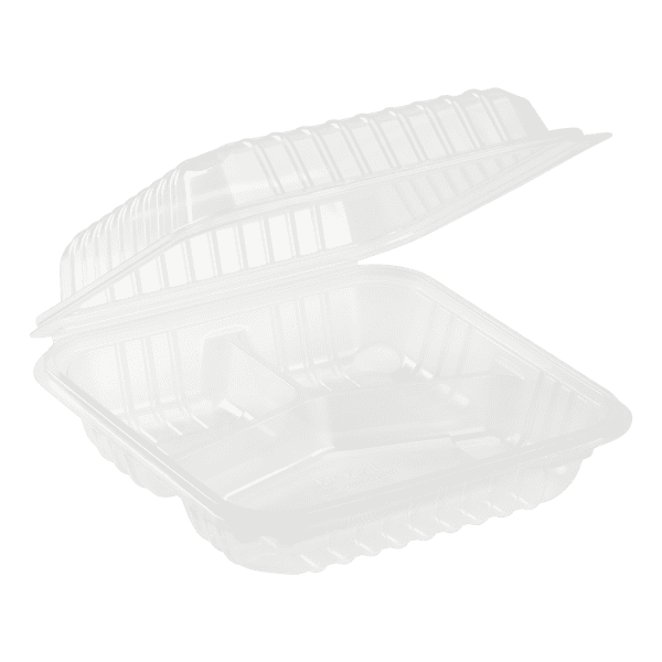 Karat 8'' x 8'' 3C PP Plastic Hinged Container, 3 Compartments - 250 ct ...