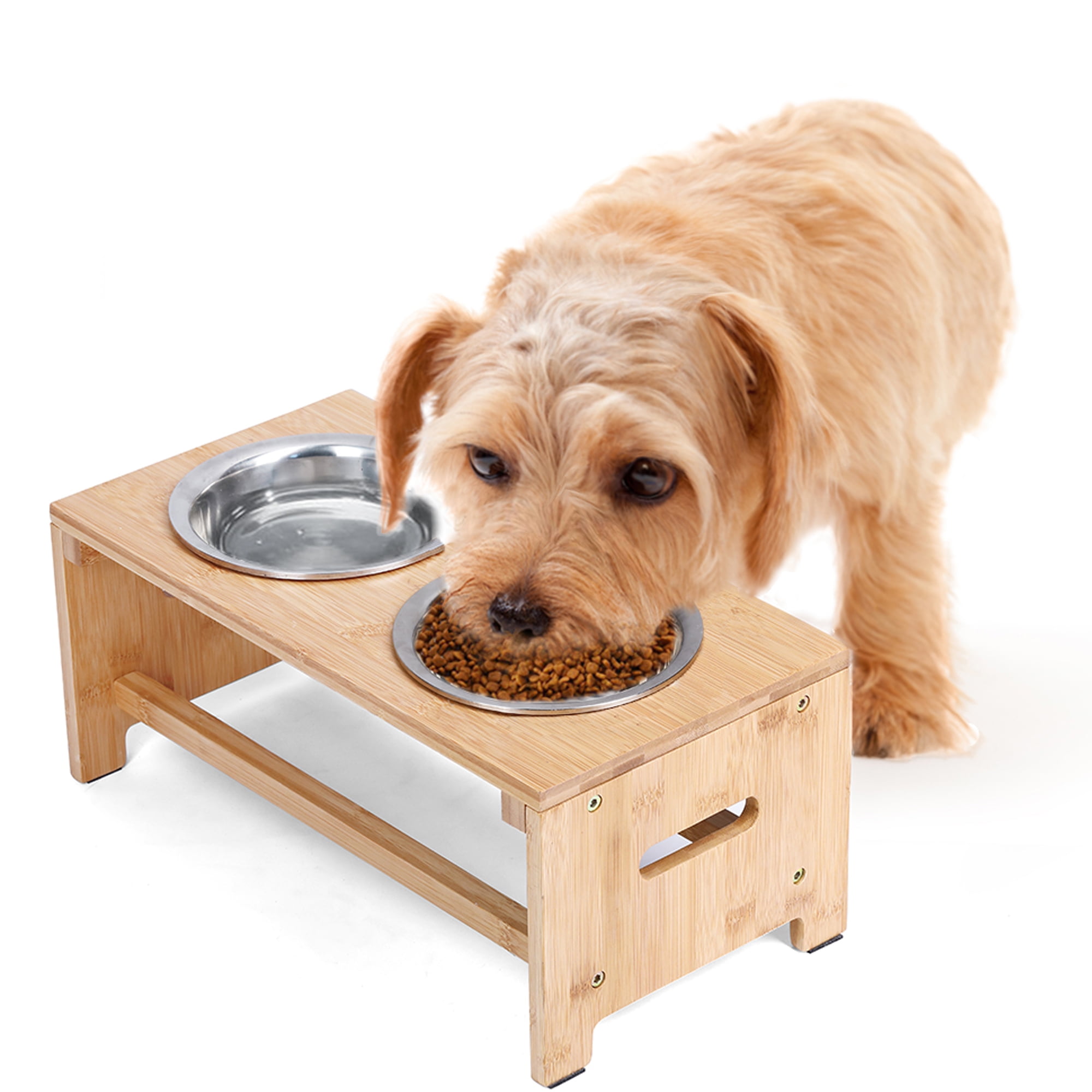 Bamboo Elevated Dog Bowls, Raised Pet Bowls for Dogs with 2 Stainless ...