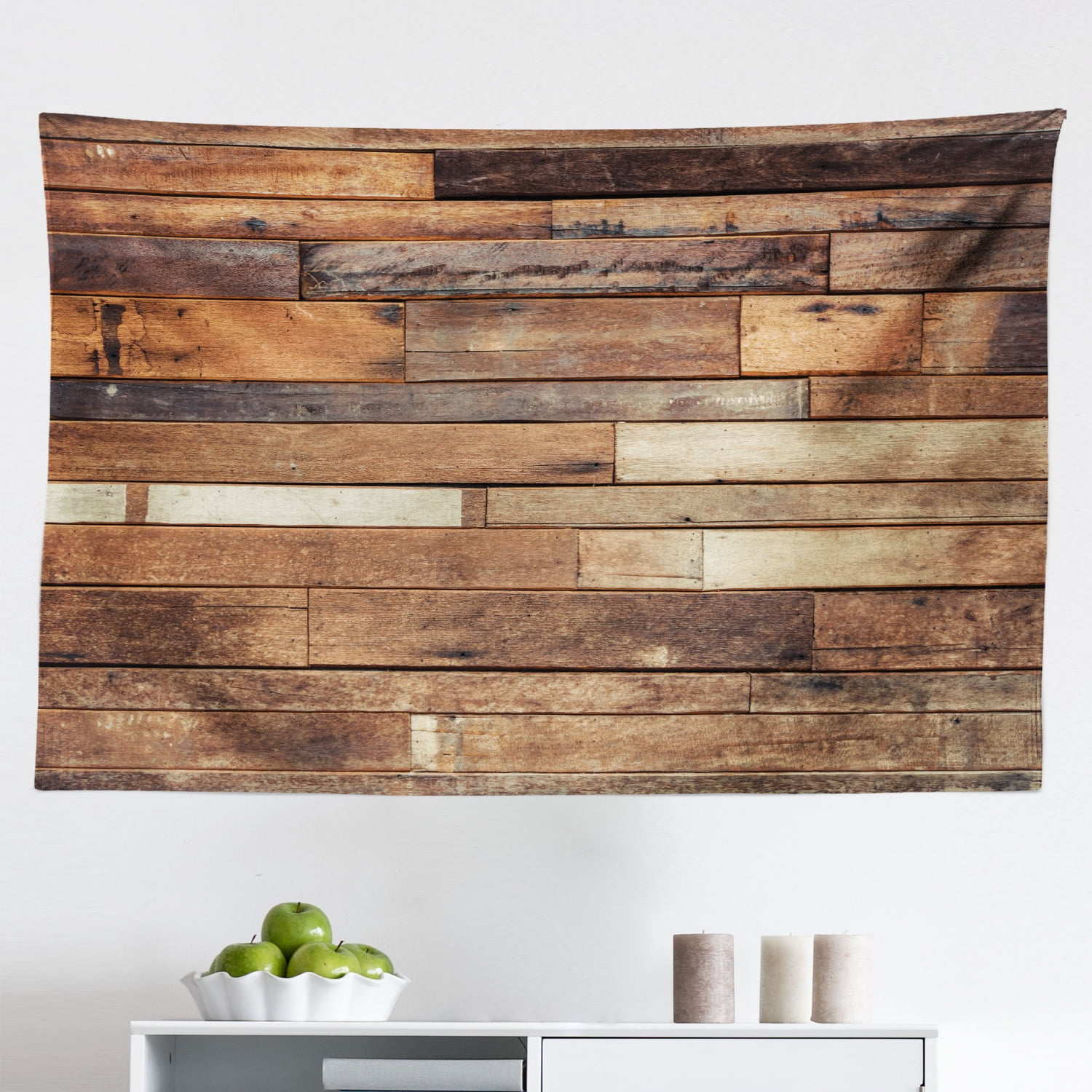 Wooden Print Tapestry, Brown Old Hardwood Floor Plank Grunge Lodge ...
