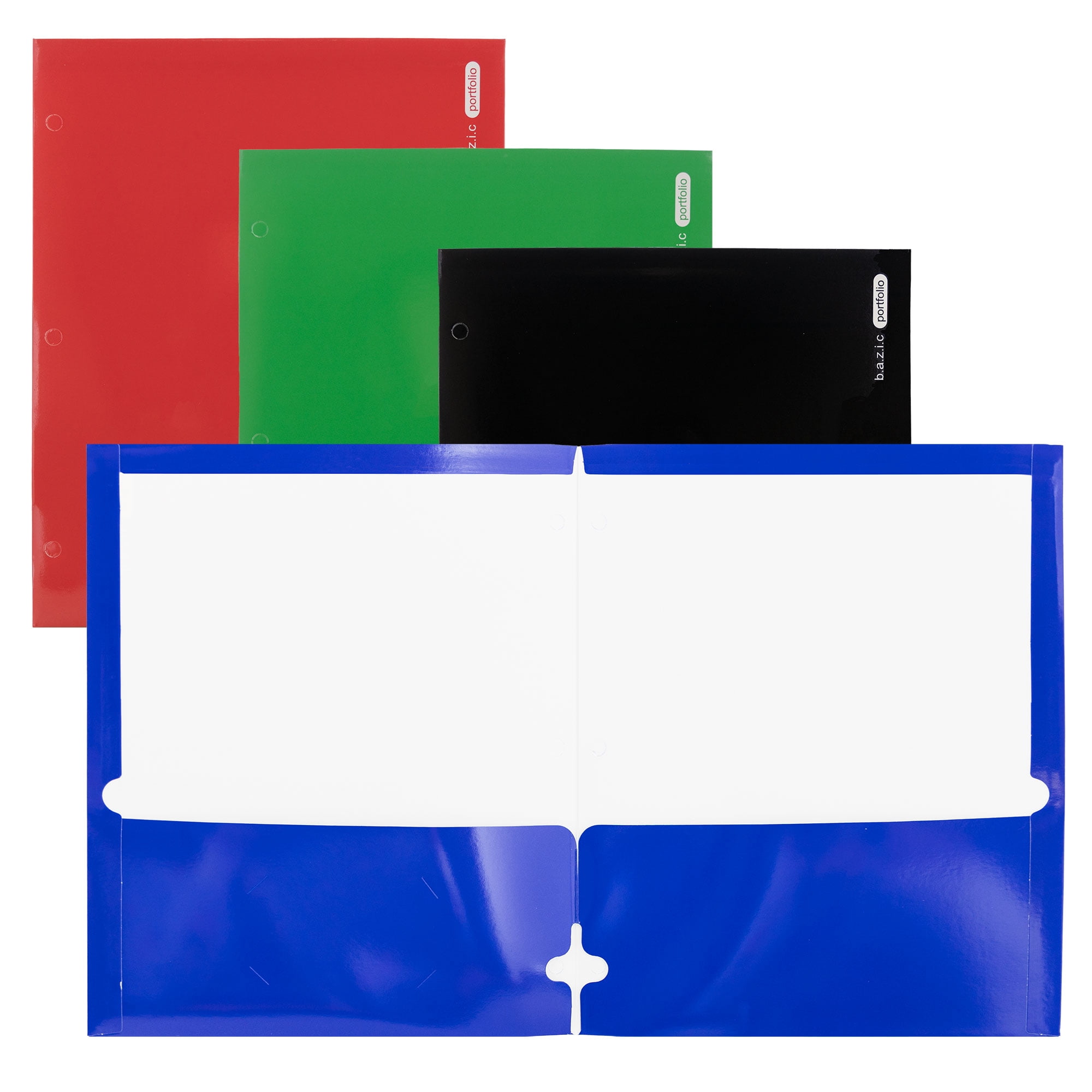 BAZIC 2 Pockets Paper File Folder, Laminated Glossy 3 Hole Portfolio ...
