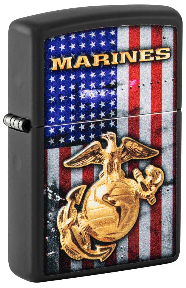 Zippo Lighter: USMC Marines Logo on Flag - Black Matte 81255 - Walmart.com