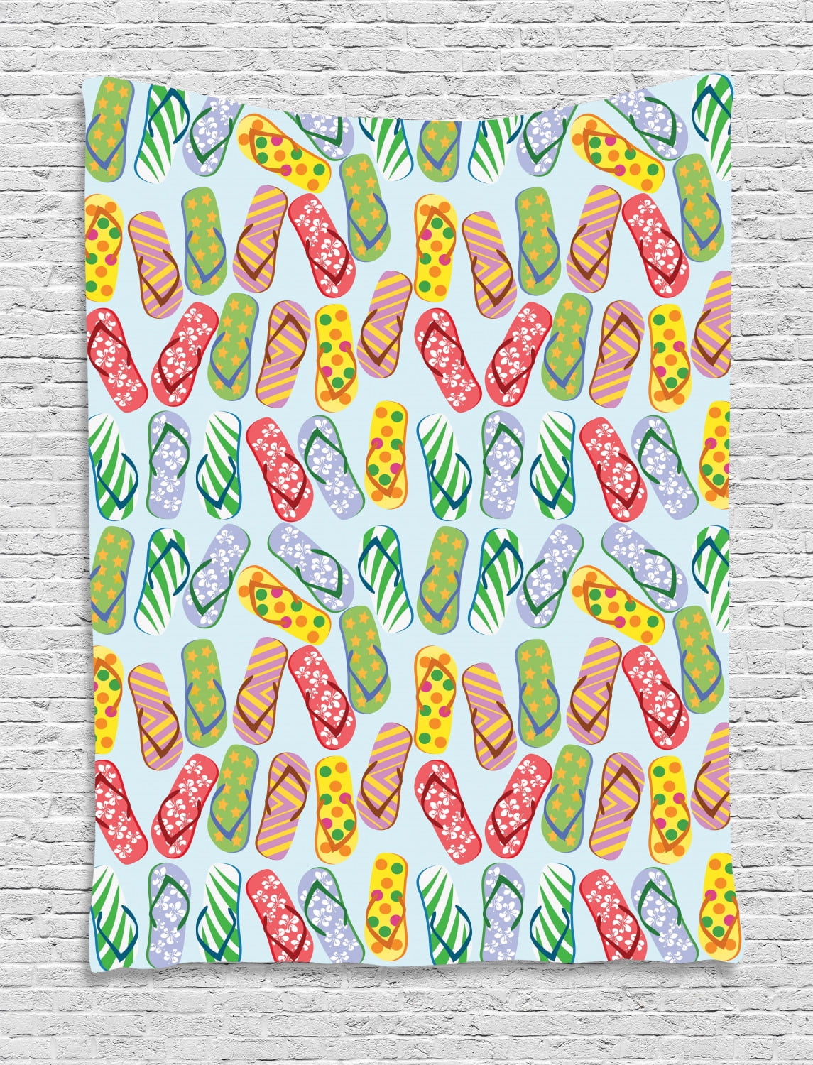 Flip Flop Tapestry, Stylized Slippers with Hibiscus Flowers Palm Tree ...
