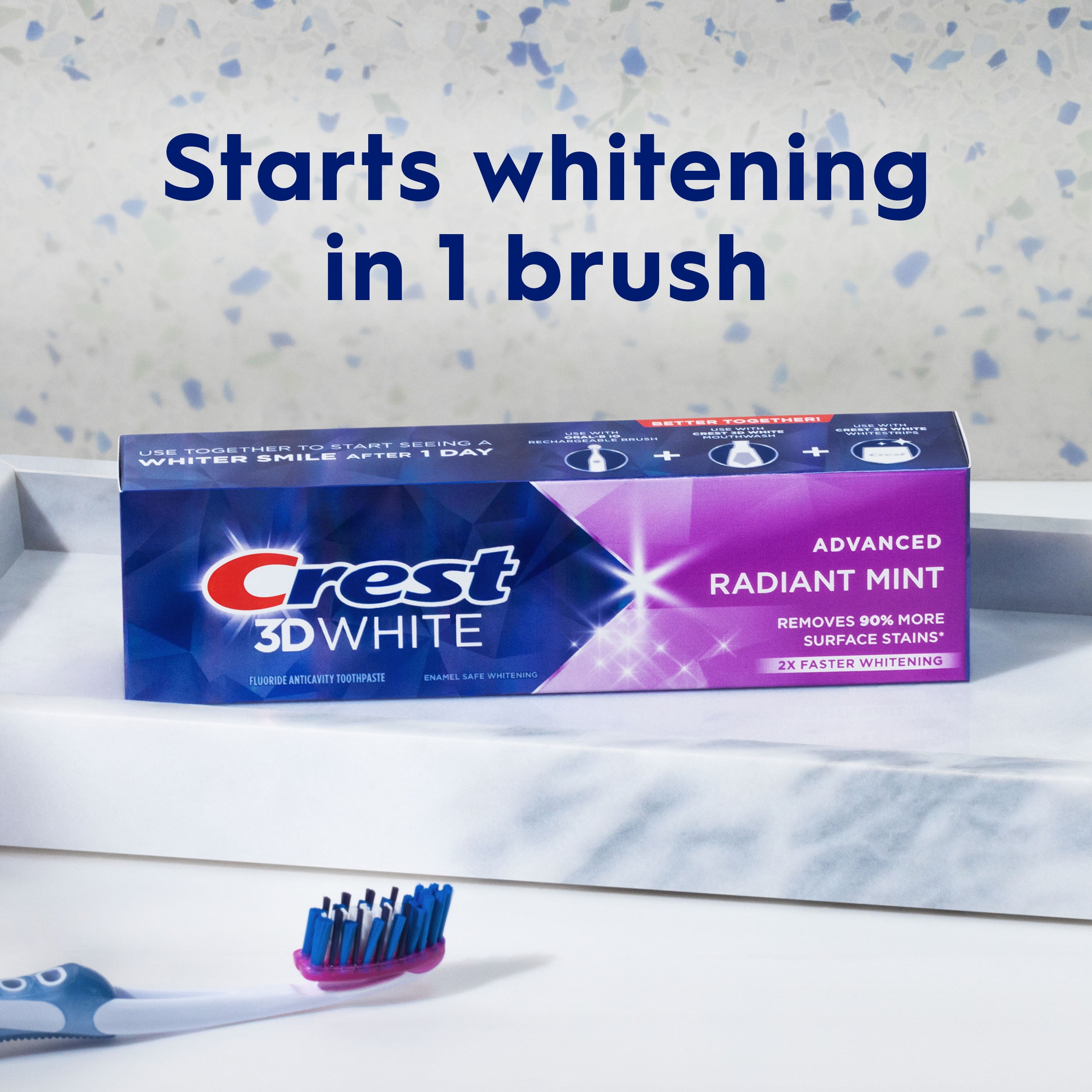 Crest 3D White Advanced Radiant Mint Toothpaste .85oz Teeth Whitening Removes 90 More Surface Stains Walmart