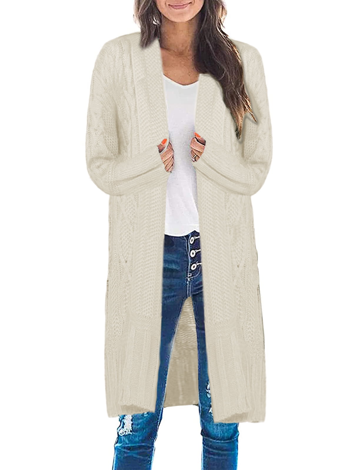 MURMUREY Women's Long Sleeve Cable Knit Open Front Cardigan Sweaters ...