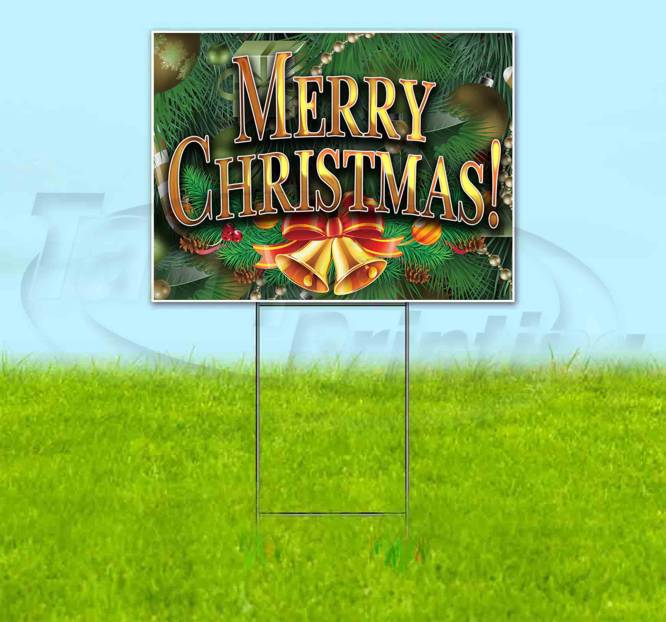 Merry Christmas V5-2 (18" X 24") Yard Sign, Includes Metal Step Stake ...