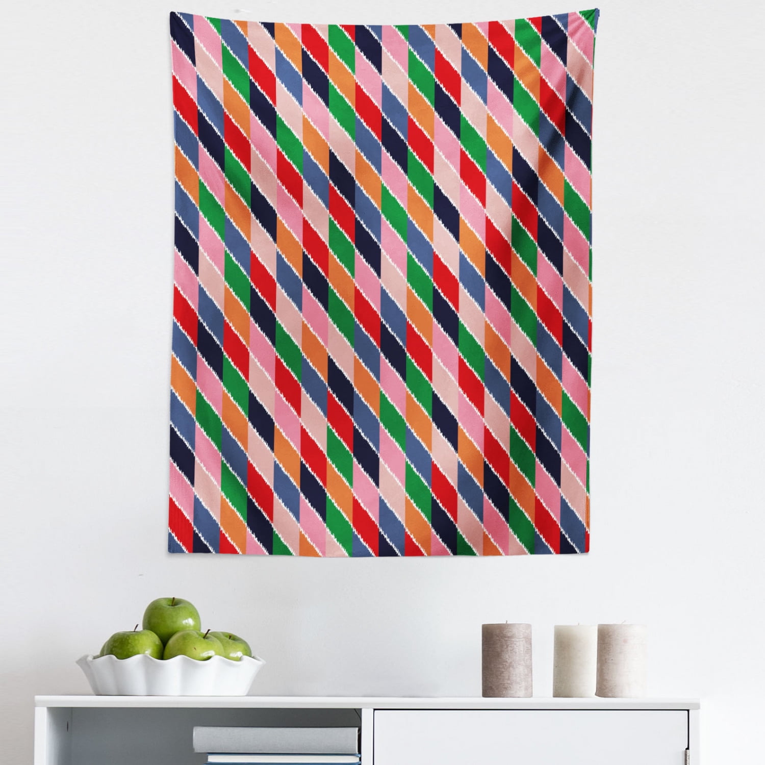 Geometrical Tapestry, Modern Retro Theme Diagonal Parallelogram Blocks ...