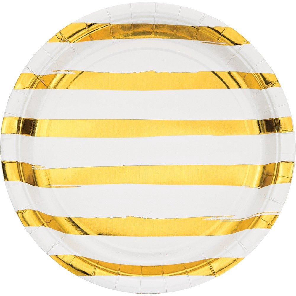 White And Gold Foil Striped Paper Plates - Walmart.ca