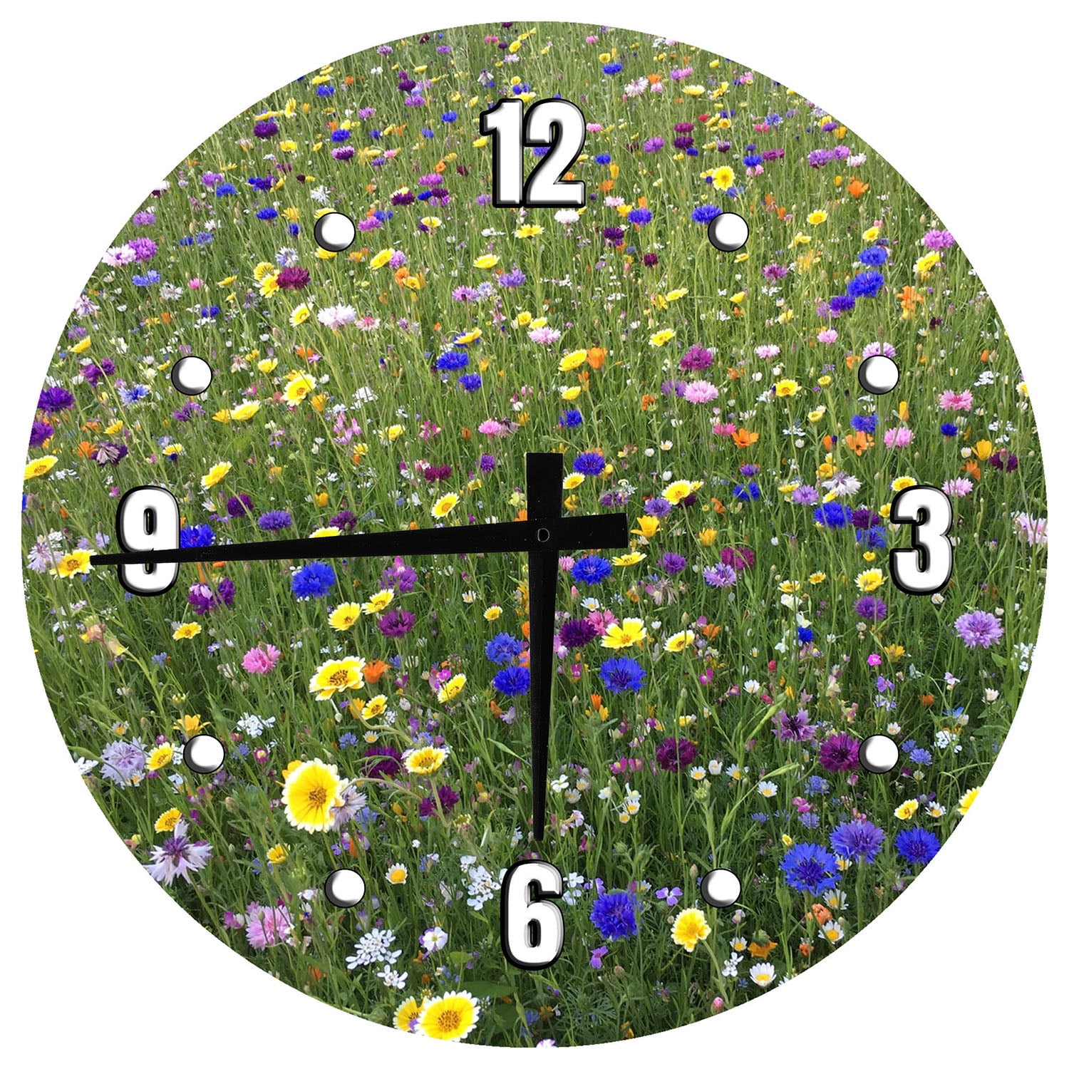 Wood Wall Clock 18 Inch Round Wildflowers in the Field Round Small ...