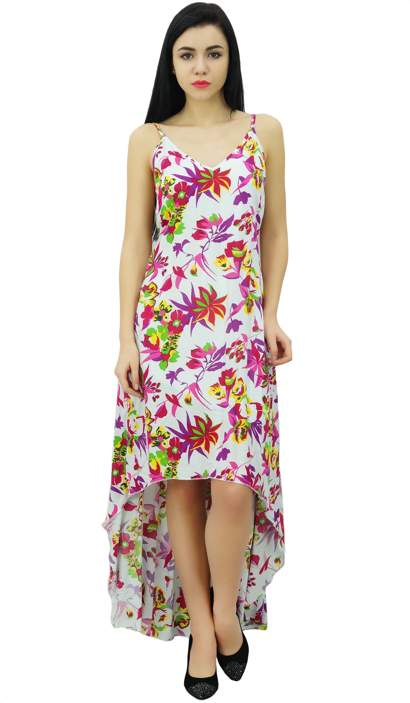 Bimba Women Asymmetrical Hem Spaghetti Straps Sundress Long Summer ...
