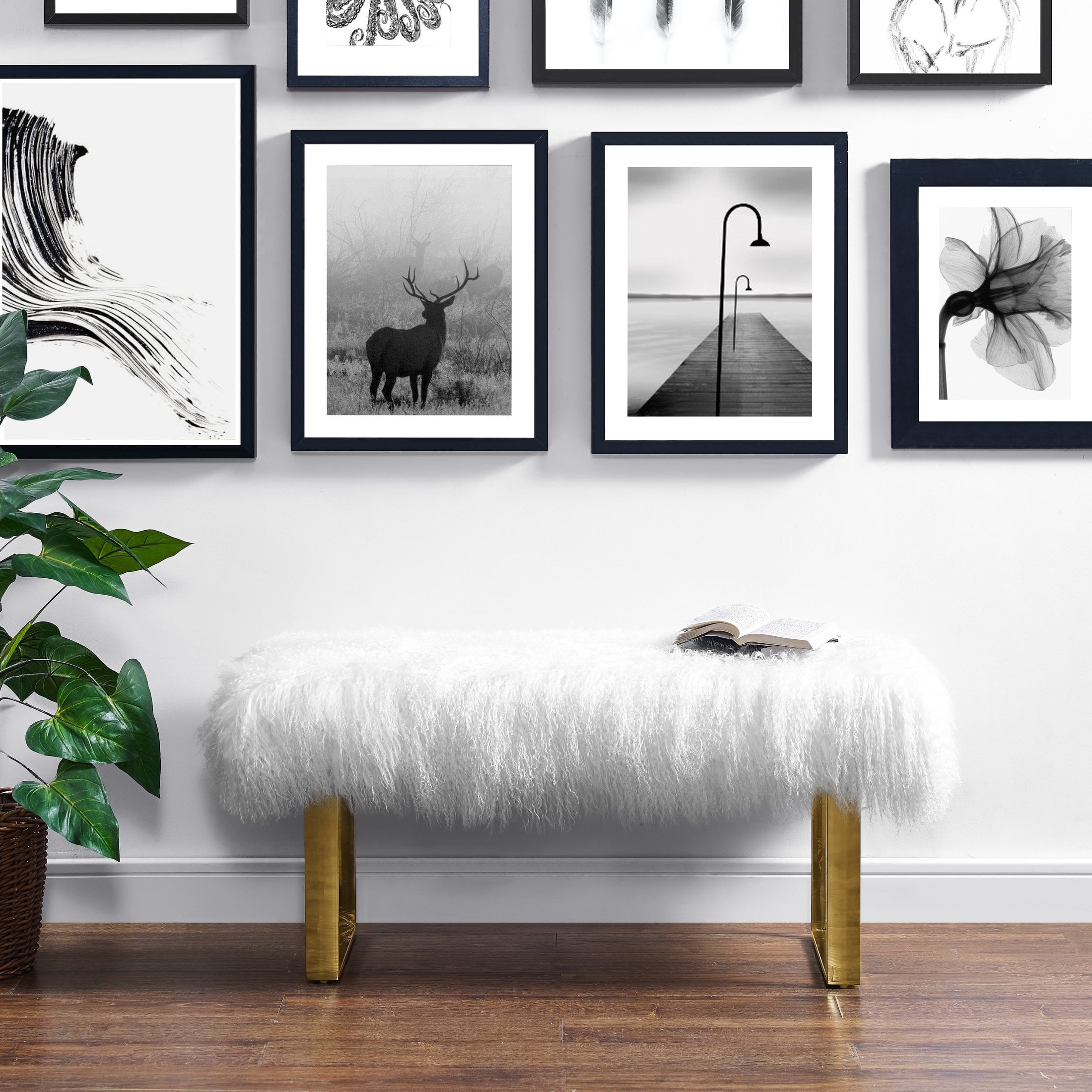 Sherpa Sheepskin Bench with Gold Legs - Walmart.com