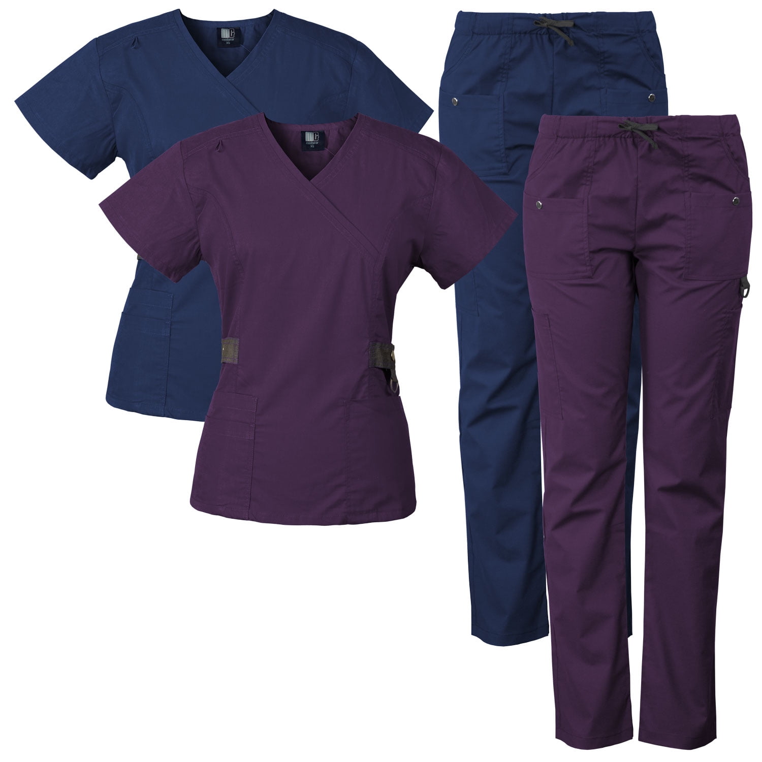 2-PACK Medgear 12-Pocket Women's Scrub Set with Silver Snap Detail ...