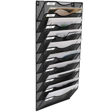 TRU RED Hanging Folder Black Plastic Wall File Organizer with 7 Pockets ...