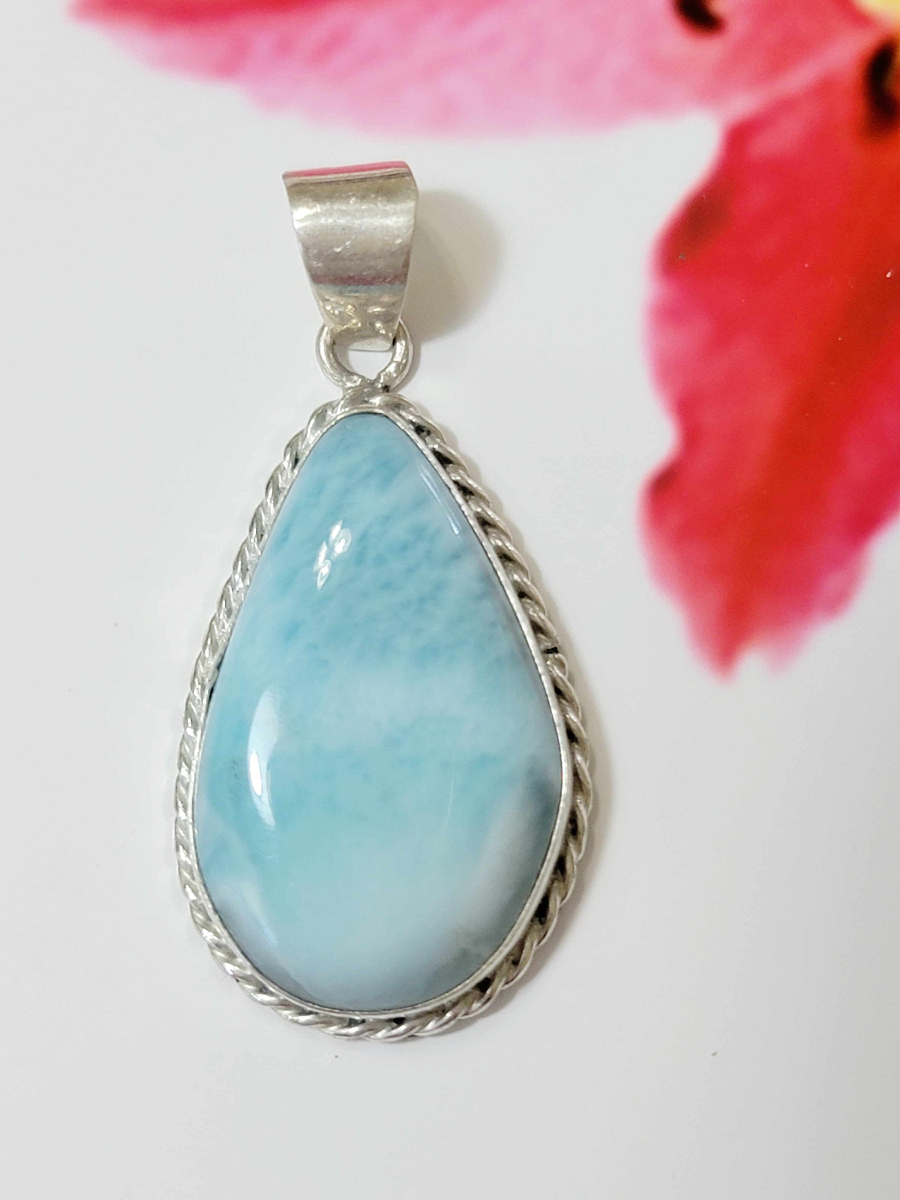 Huge Larimar Pendant, Pure Silver Pendant, Handmade Pendant, Dominican ...