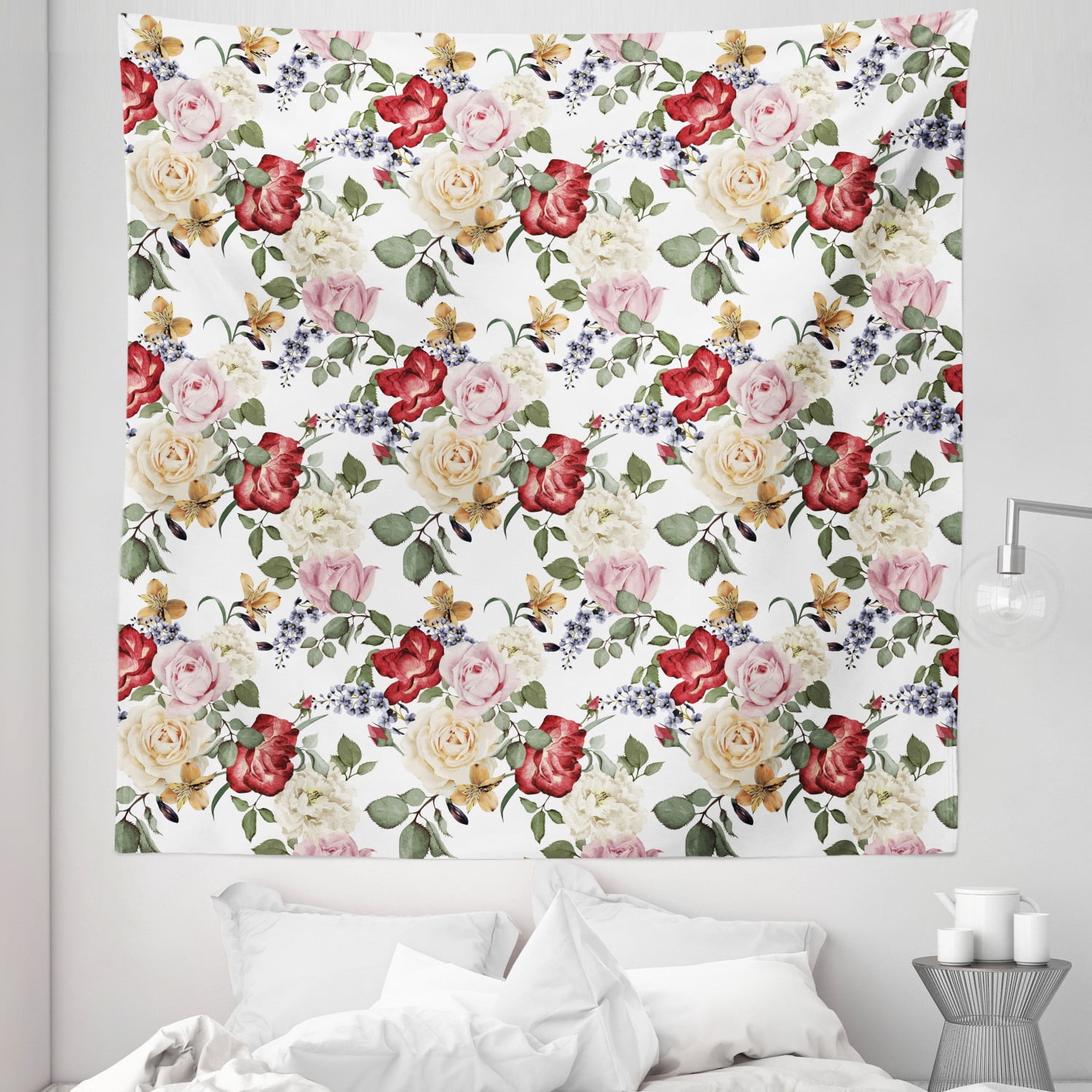 Spring Tapestry, Summer Spring Season Buds Roses Lilacs Flowers Leaves ...