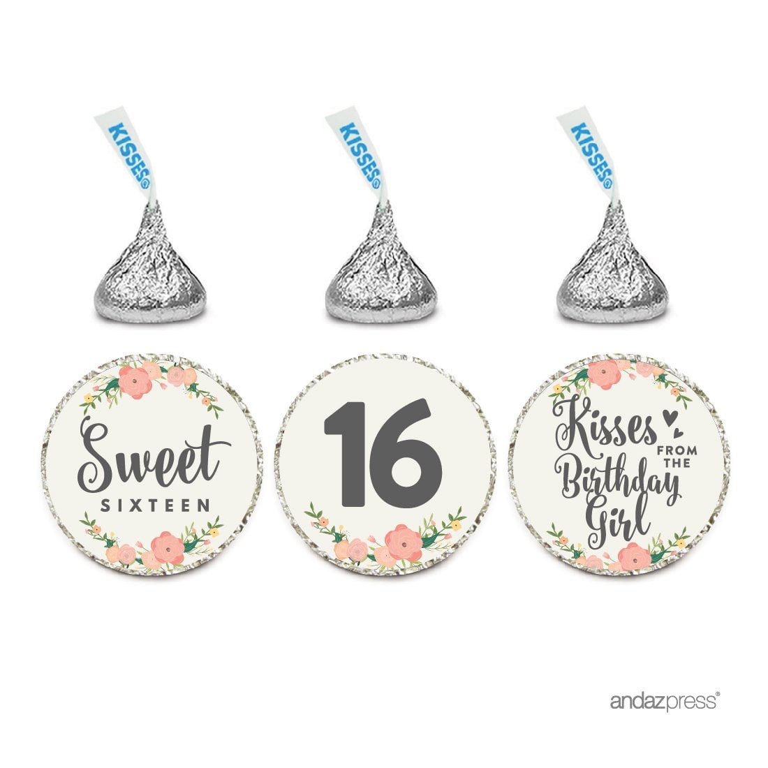 Chocolate Drop Labels Trio, Fits Hershey's Kisses, Sweet 16 Birthday ...