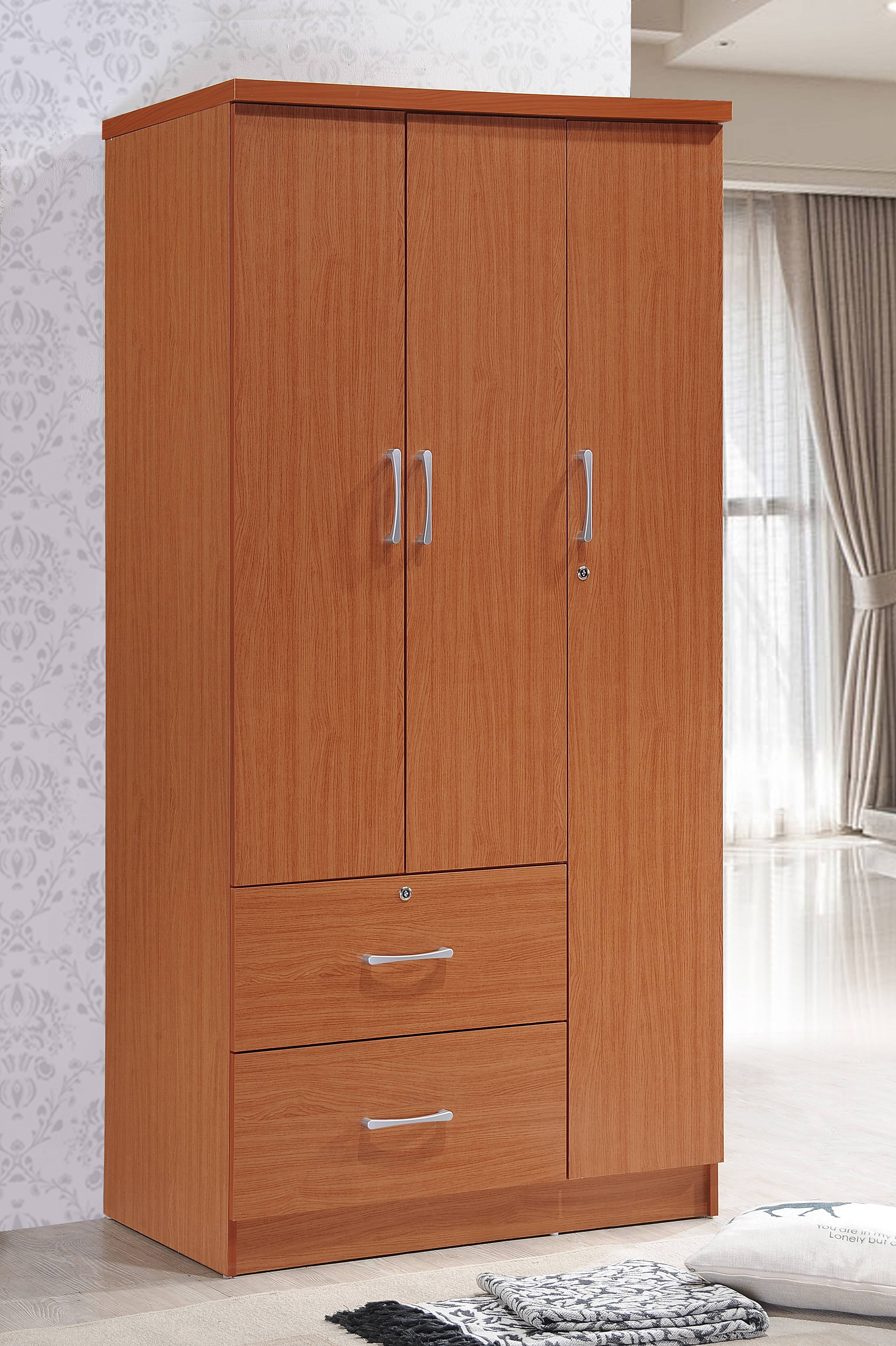 Hodedah 3 Door Bedroom Armoire With Drawers Cherry Finish Walmart Hodedah 3 Door Bedroom Armoire With Drawers Cherry Finish Walmart