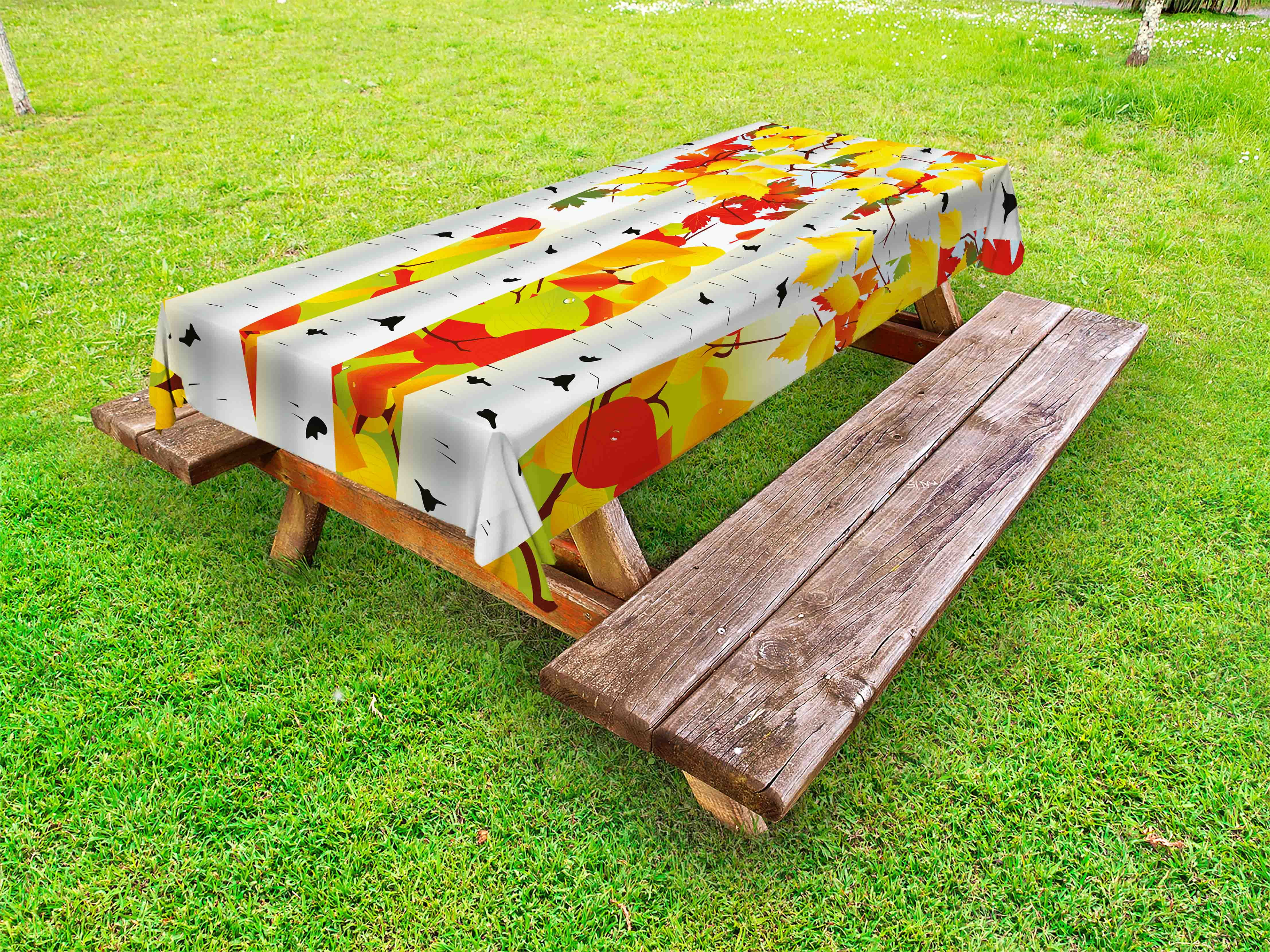 Fall Outdoor Tablecloth, Autumn Scene with Orange Fallen Leaves Dying ...