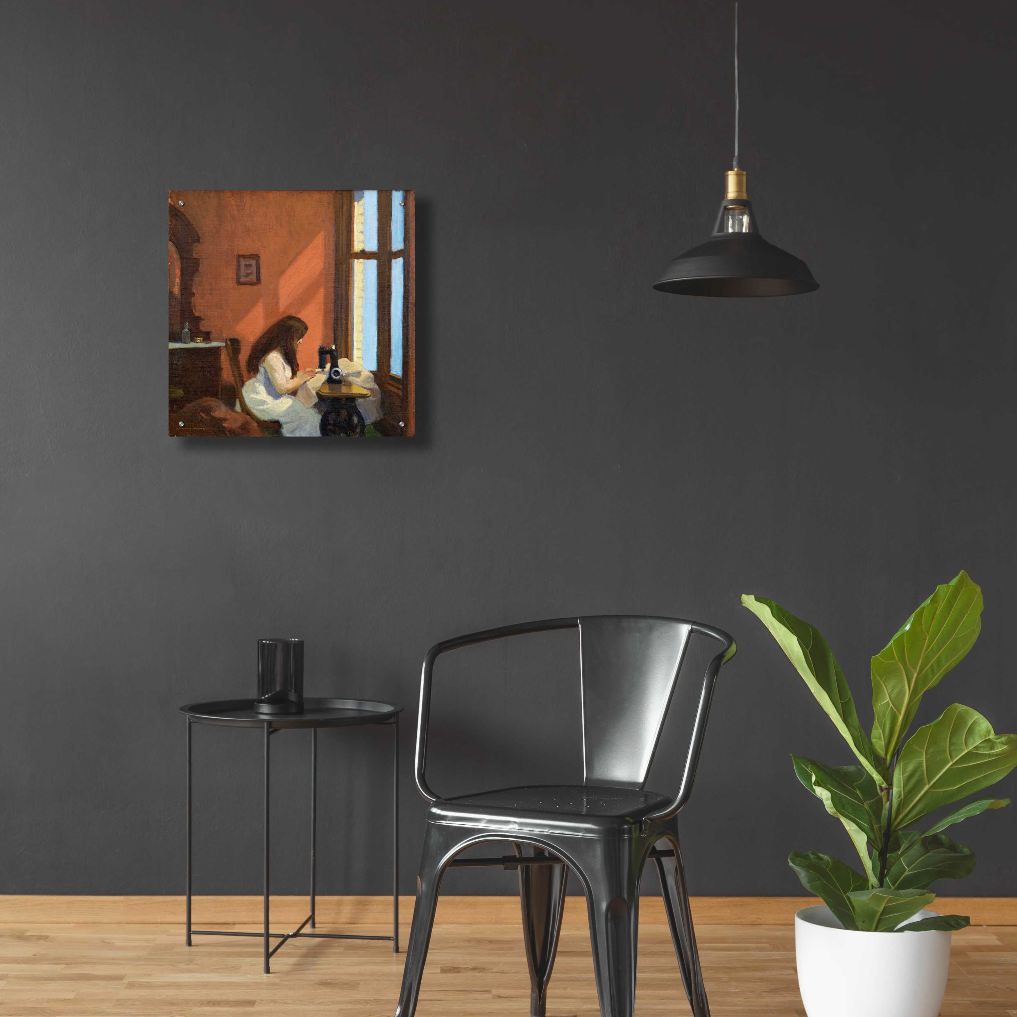 Epic Art 'Girl At Sewing Maching, 1921' by Edward Hopper, Acrylic Glass ...