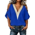 Cold Shoulder Tops for Women Summer Crochet Lace Trim V Neck Chiffon ...