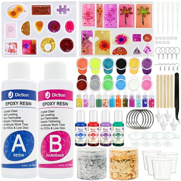 JDiction Epoxy Resin Kit for Beginners with Resin Molds Pigment Glitter ...