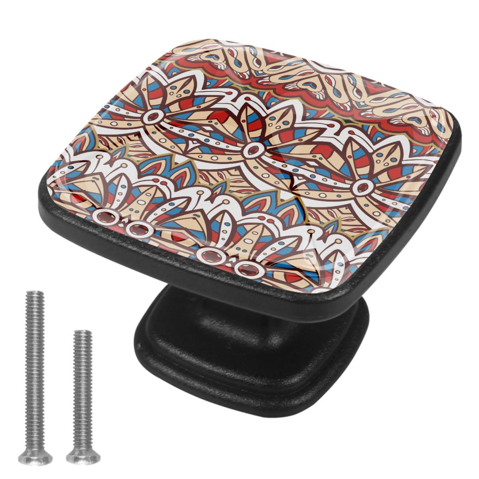 4 Pcs Cabinet Handle Drawer Pulls Ethnic Pattern Knobs with Screws ...