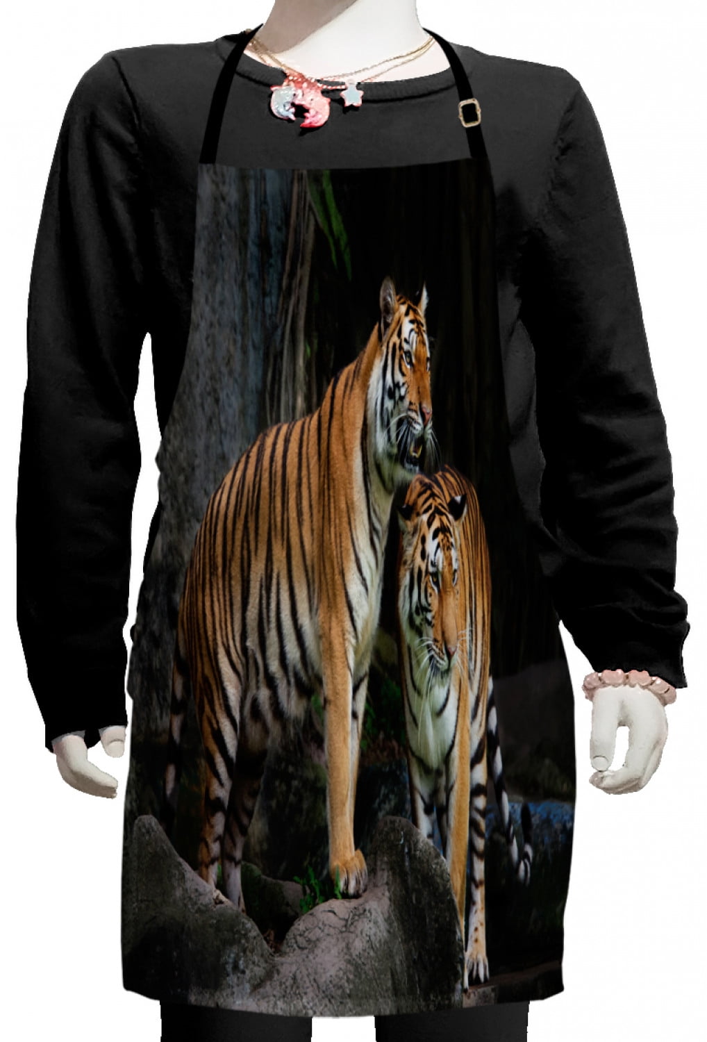 Animal Kids Apron, Tiger Couple in the Jungle on Big Rocks Image Wild ...