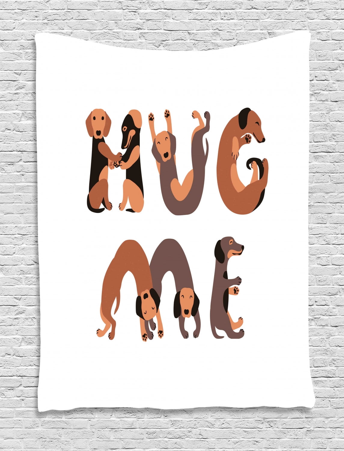 Hug Tapestry, Hug Me Typography with Cartoon Dog Letters, Wall Hanging ...