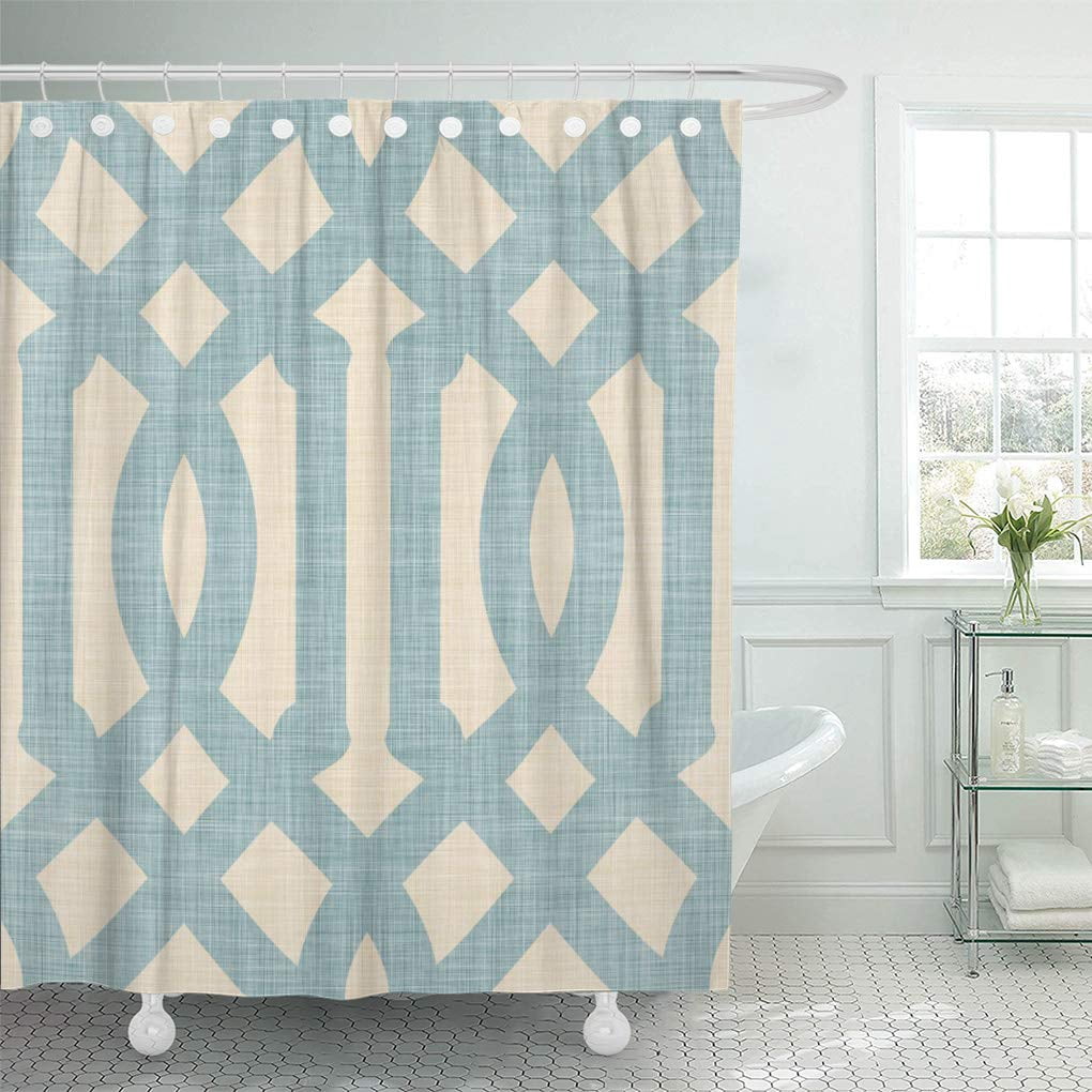 SUTTOM Rustic Beige and Blue Modern Trellis Links Preppy Lattice Shower ...