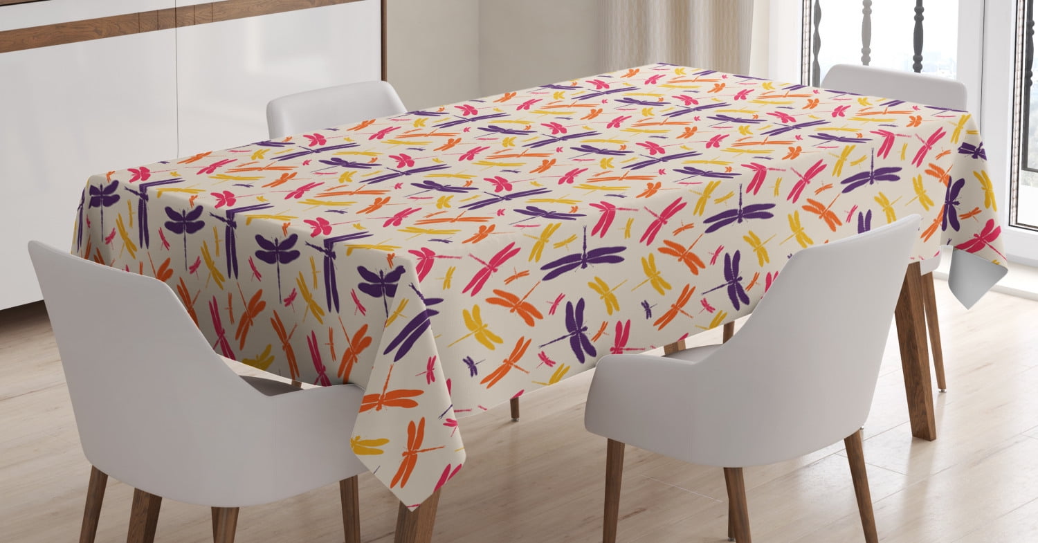 Dragonfly Tablecloth, Colorful Silhouettes Pattern Spring Wildlife ...